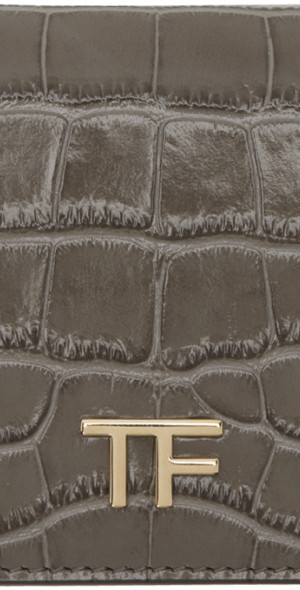 TOM FORD - Taupe Shiny Stamped Croc Compact Wallet