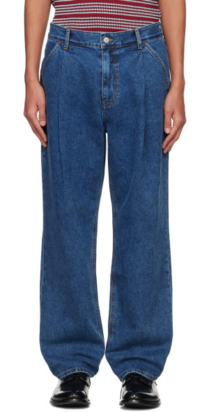 Uniform Bridge - Blue Wide One Tuck Jeans