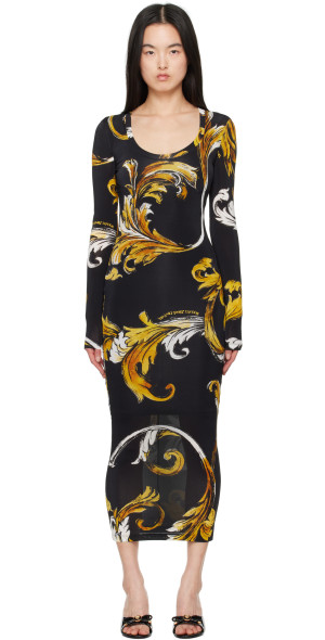 Versace Jeans Couture - Black & Yellow Outline Barocco Midi Dress