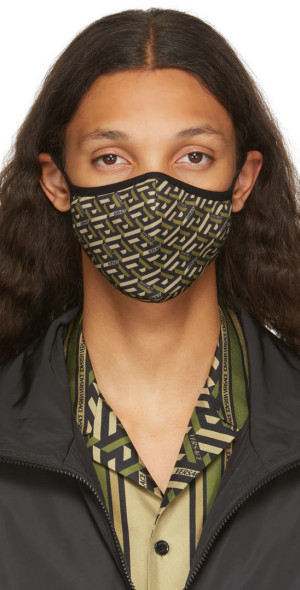 Versace - Black & Khaki Logo Face Mask