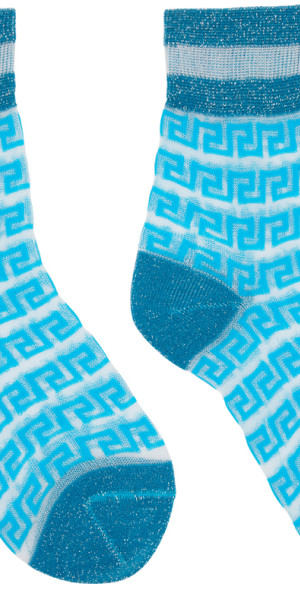 Versace - Blue Greca Sheer Socks