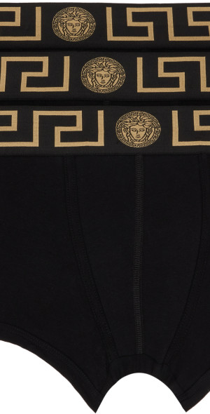 Versace - Three-Pack Black Greca Border Trunks Boxer Briefs