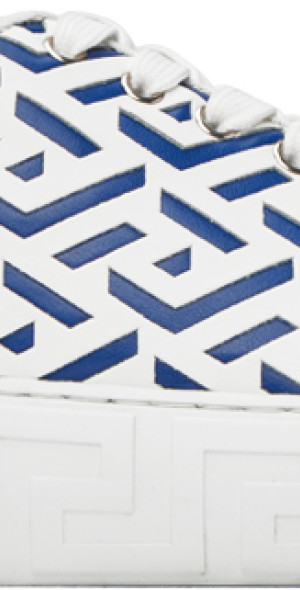 Versace - White & Blue Greca Sneakers