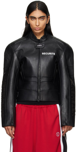 VETEMENTS - Black Securite Motorcross Leather Jacket