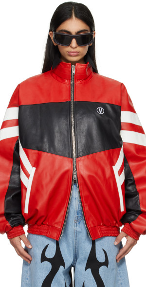 VETEMENTS - Red Paneled Leather Jacket