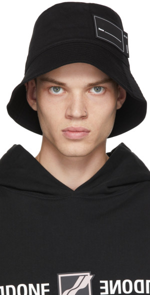 We11done - Black Rubber Patch Denim Bucket Hat