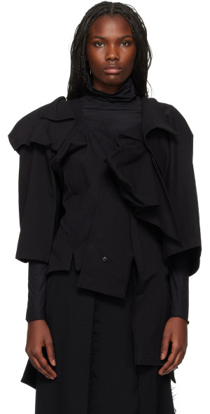 YOHJI YAMAMOTO - Black Backside Uniform Twill Draped Sleeves Jacket
