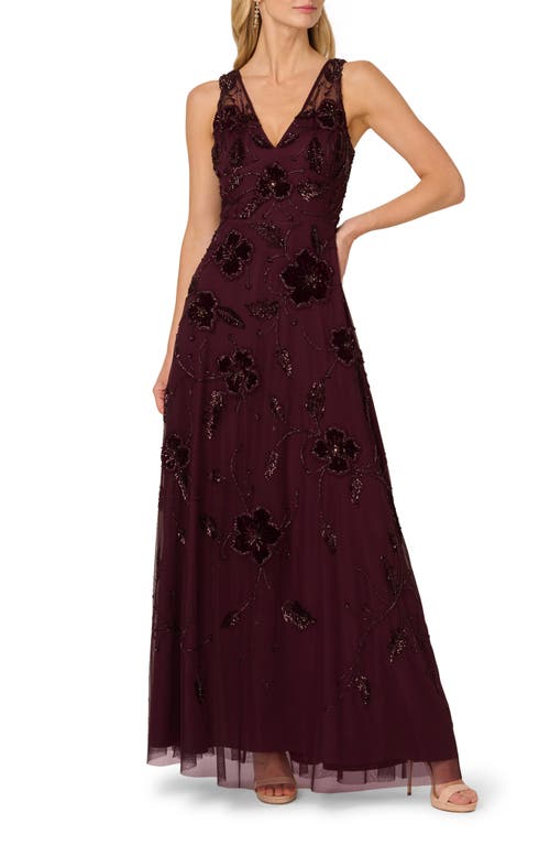 Adrianna Papell - Beaded Floral Velvet Gown