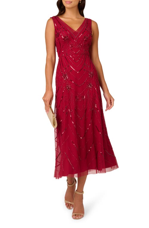 Adrianna Papell - Embellished Mesh Cocktail Dress