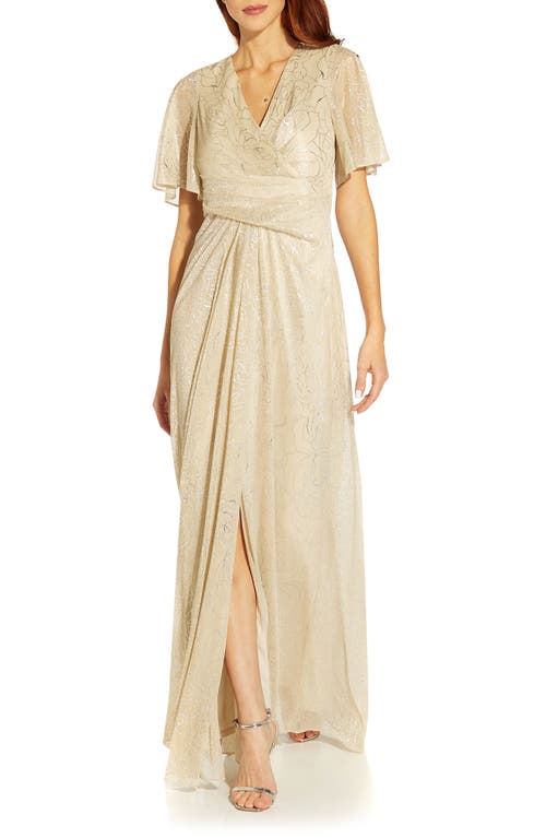 Adrianna Papell - Metallic Mesh Drape A-Line Gown