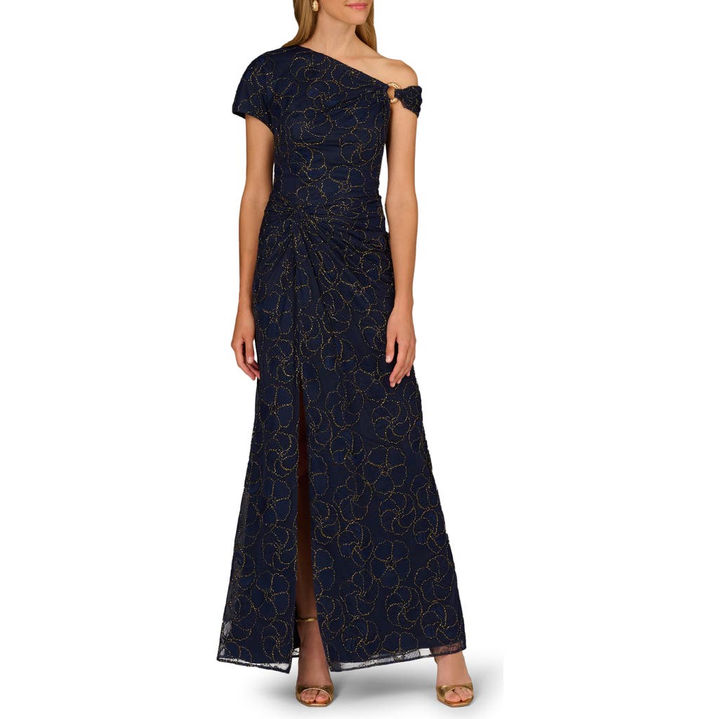 Aidan Mattox - Metallic Floral One-Shoulder Gown