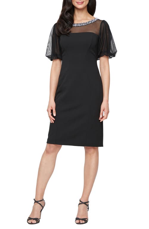 Alex Evenings - Embellished Illusion Neck Crepe Sheath Cocktail Dress