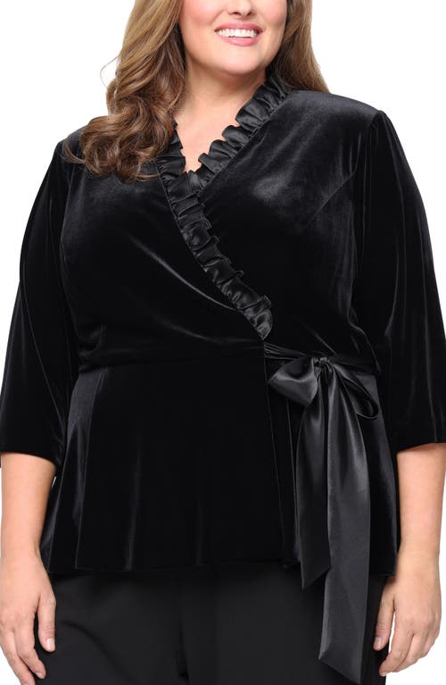 Alex Evenings - Stretch Velvet Wrap Top with Satin Ruffle Detail