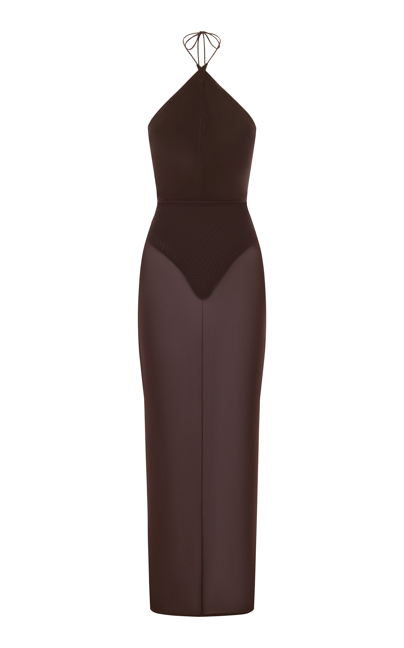 Alex Perry - Cross Tie Halter Column In Power Mesh
