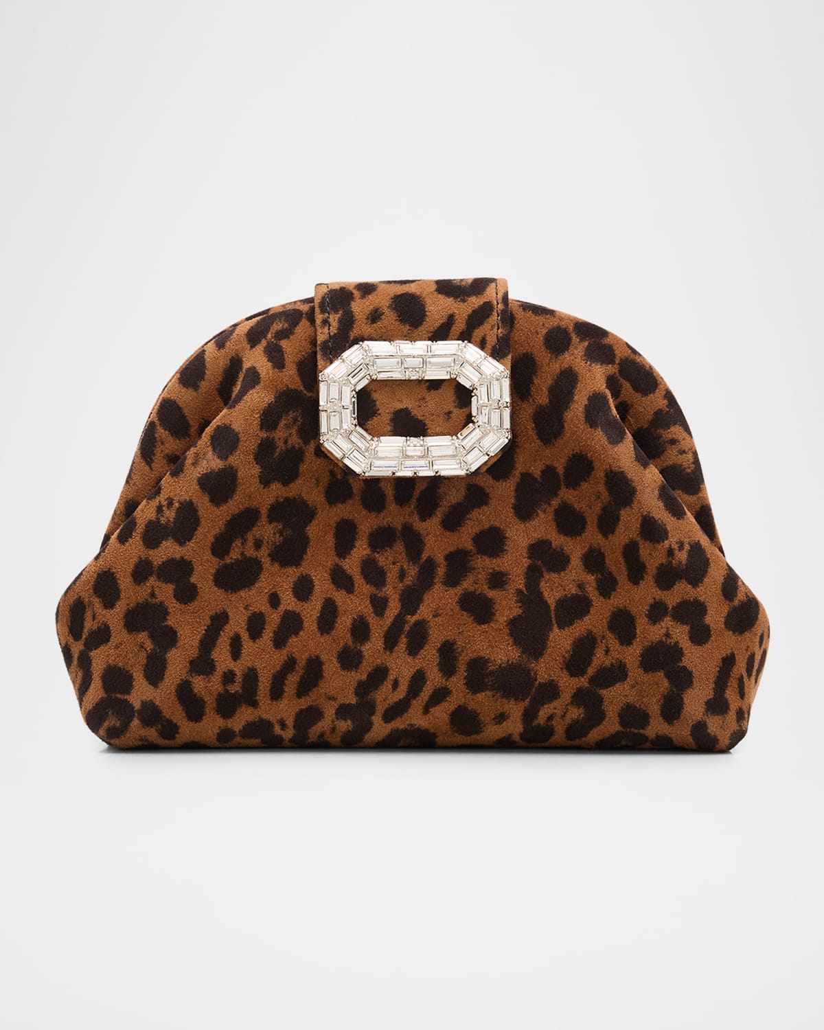 Amina Muaddi - Camelia Micro Crystal Buckle Animal-Print Suede Clutch Bag