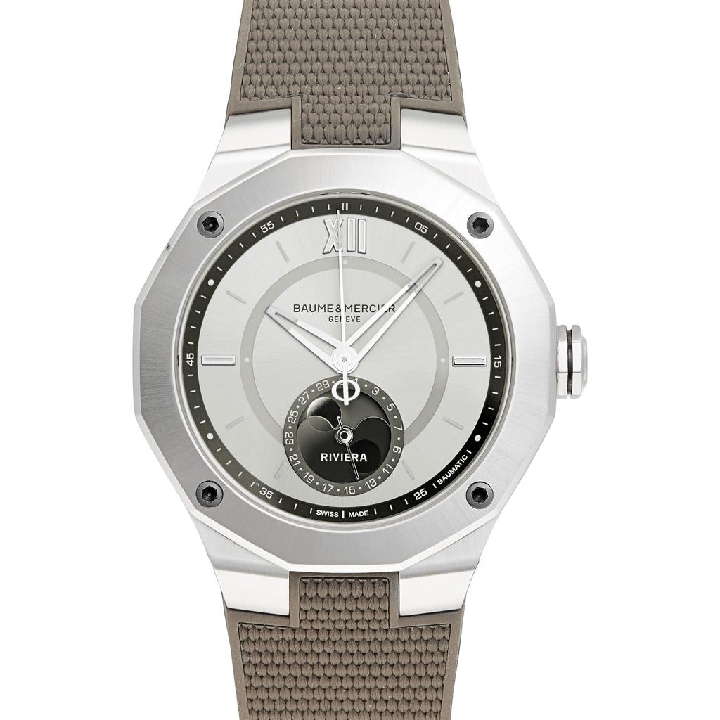 Baume & Mercier - Riviera 10681 Automatic Moon Phase Rubber Strap Watch ...