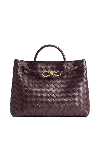 Bottega Veneta - Medium Andiamo Intrecciato Leather Tote Bag Burgundy OS