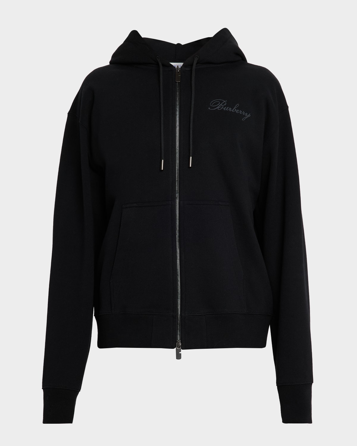 Burberry - Men's Check Cursive Logo Cotton Full-Zip Hoodie