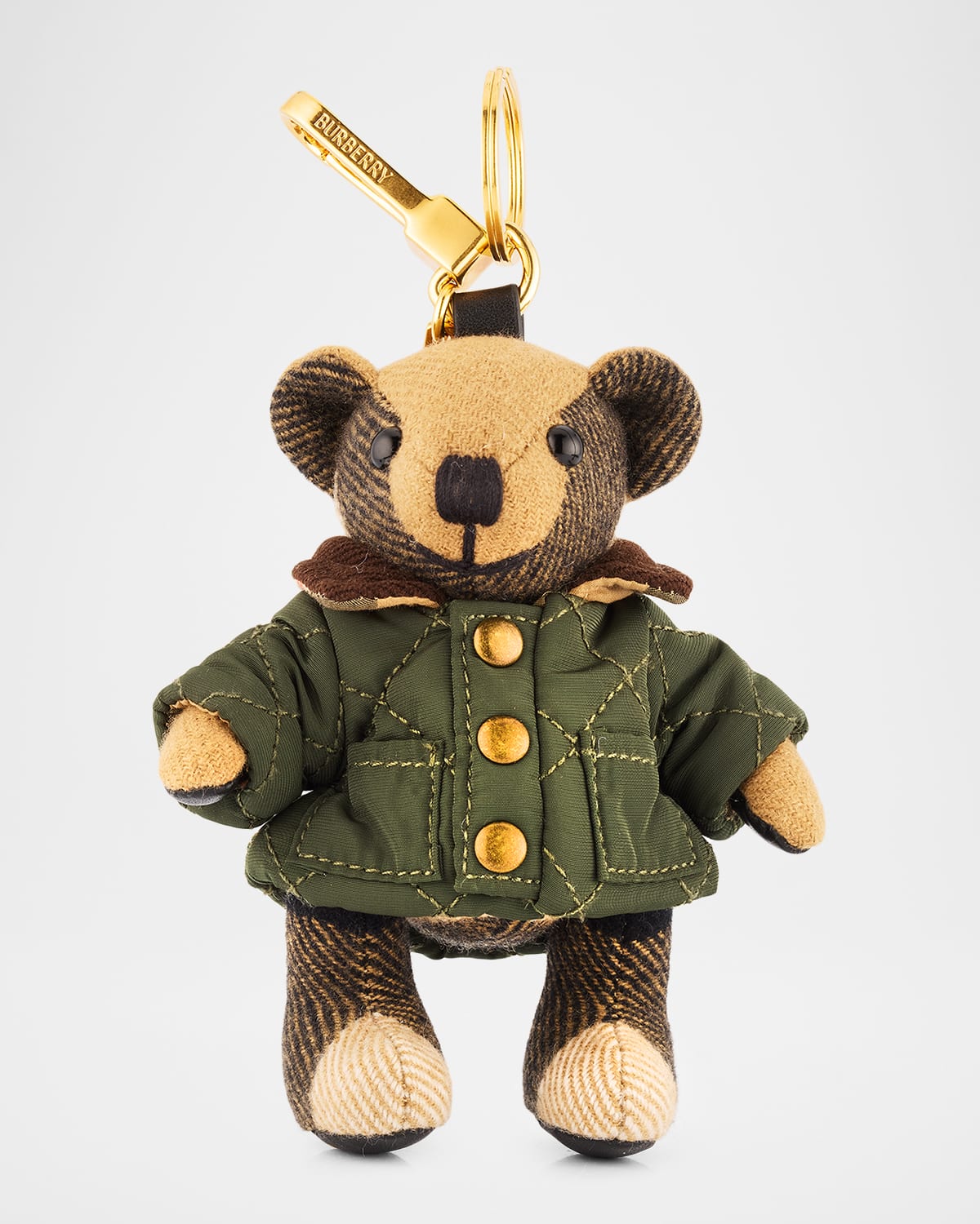 Burberry - Thomas Check Cashmere Teddy Bear in Quilted Jacket Bag Charm