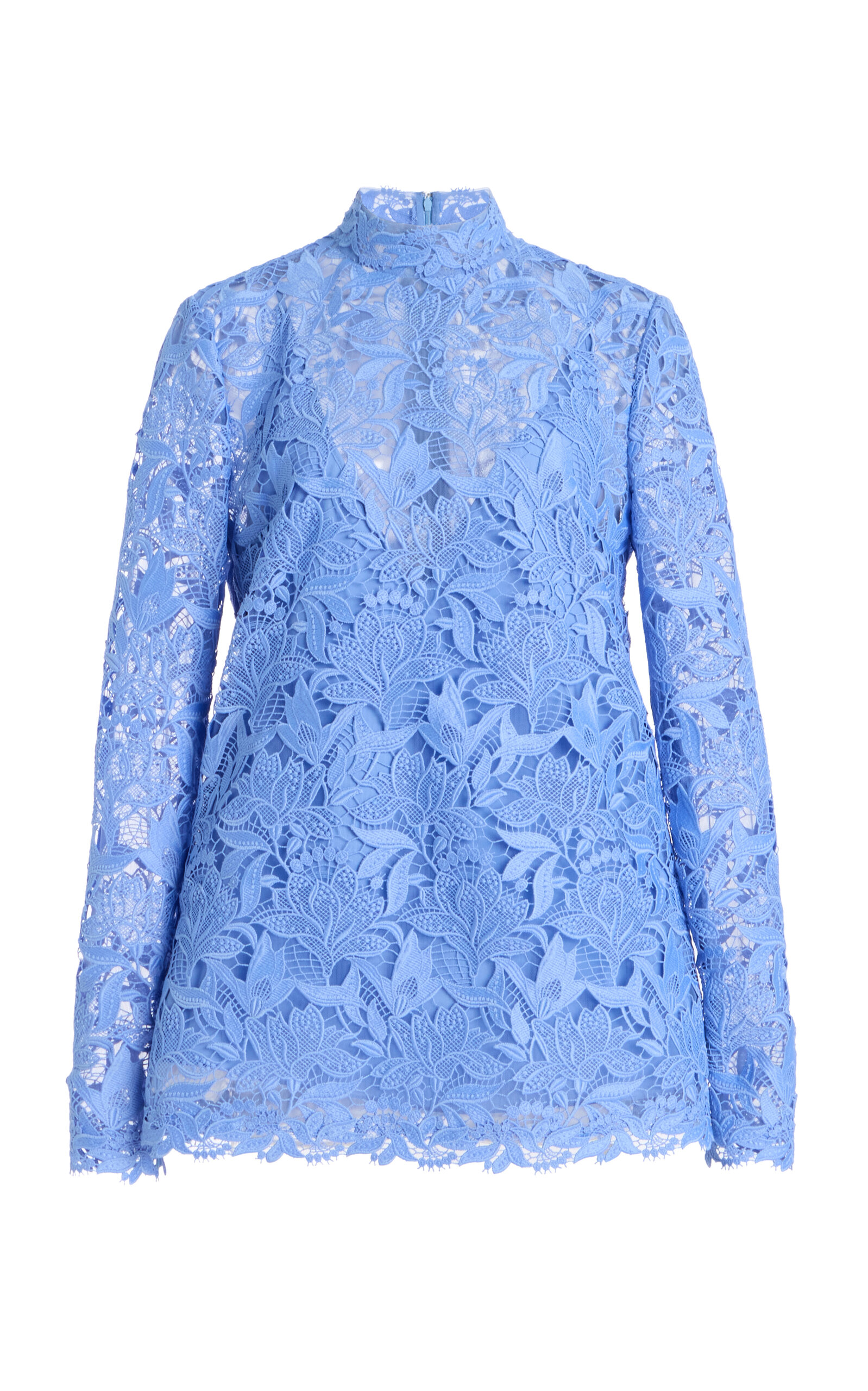 Carolina Herrera - Lace Mock Neck Top Light Blue