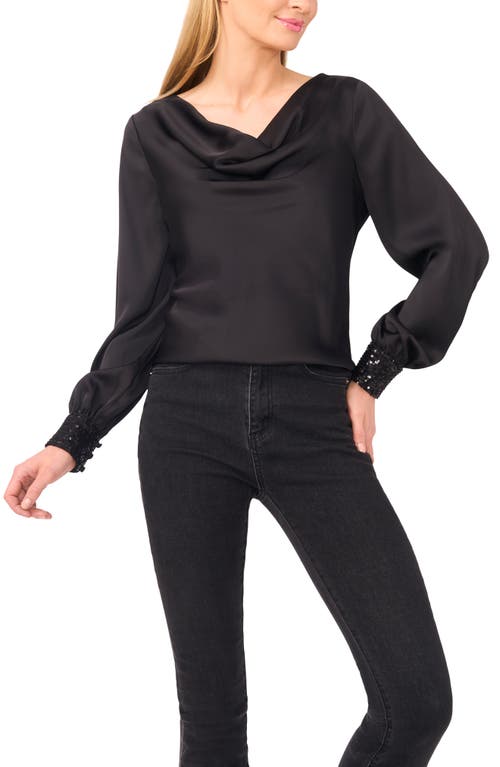 CeCe - Cowl Neck Sequin Cuff Charmeuse Top
