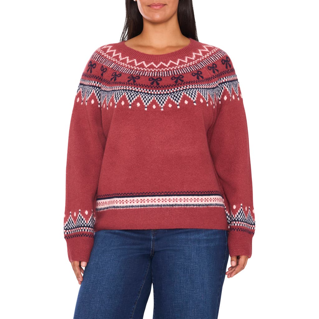 CeCe - Fair Isle Ribbon Detail Crewneck Sweater