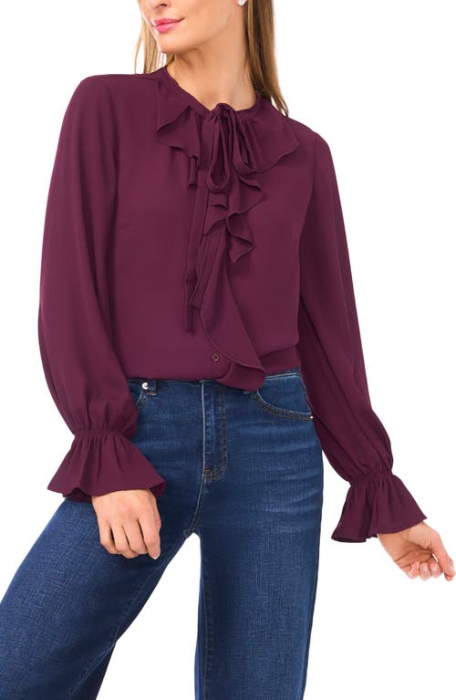 CeCe - Ruffle Neck Button-Up Georgette Shirt