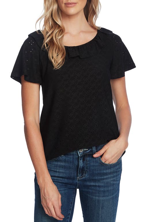 CeCe - Ruffle Neck Eyelet Knit Top