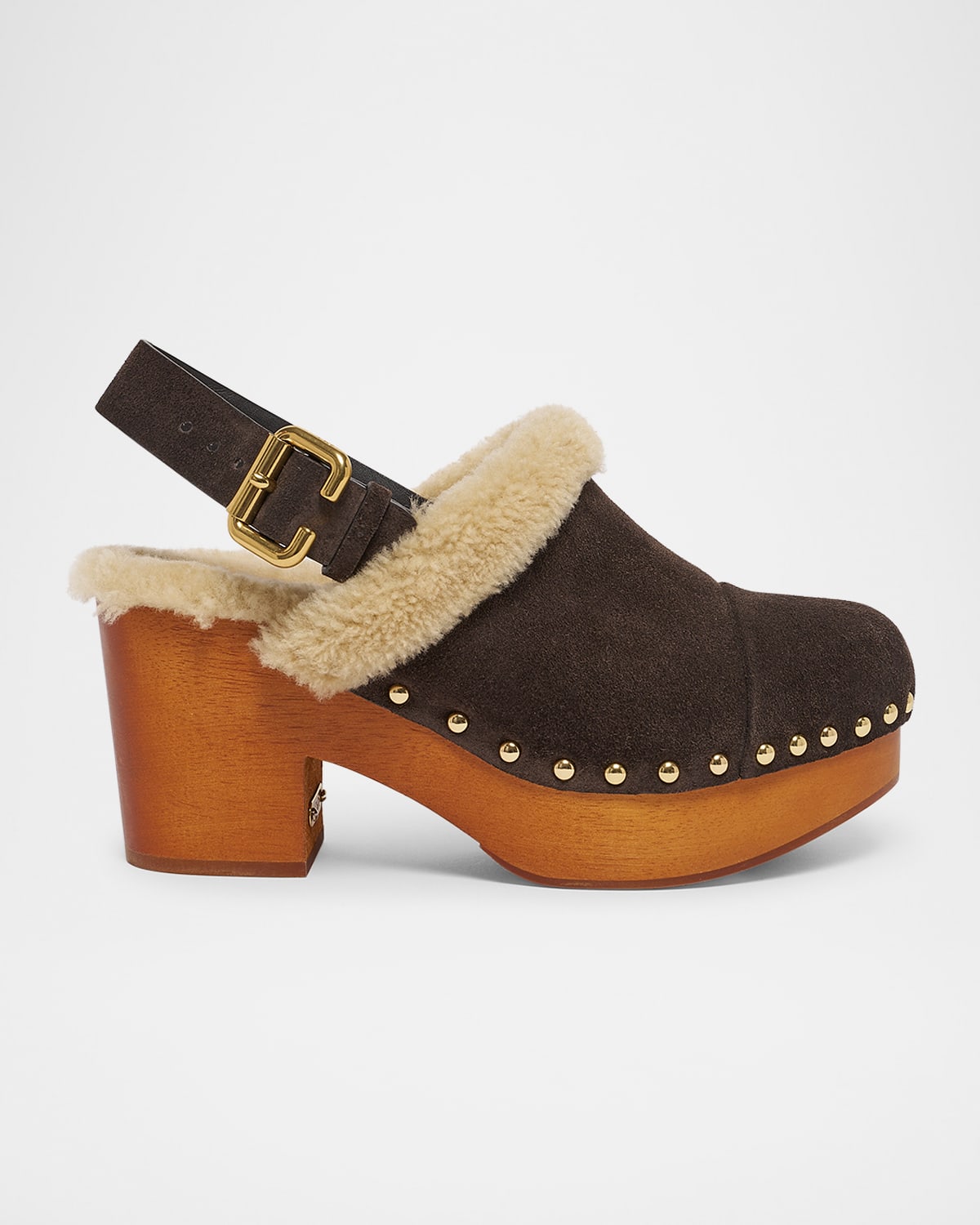 Chloe - Jeanette Suede Shearling-Lined Clogs