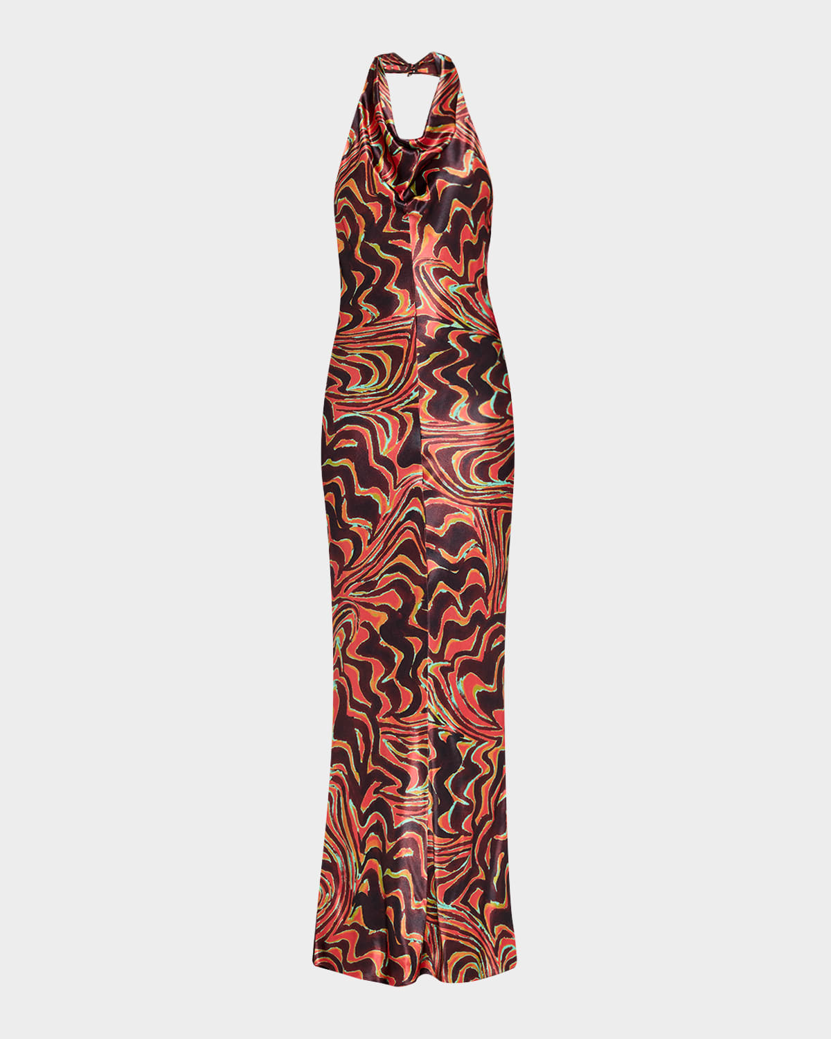 CHRISTOPHER JOHN ROGERS - Wavy-Print Satin Cowl-Neck Halter Gown