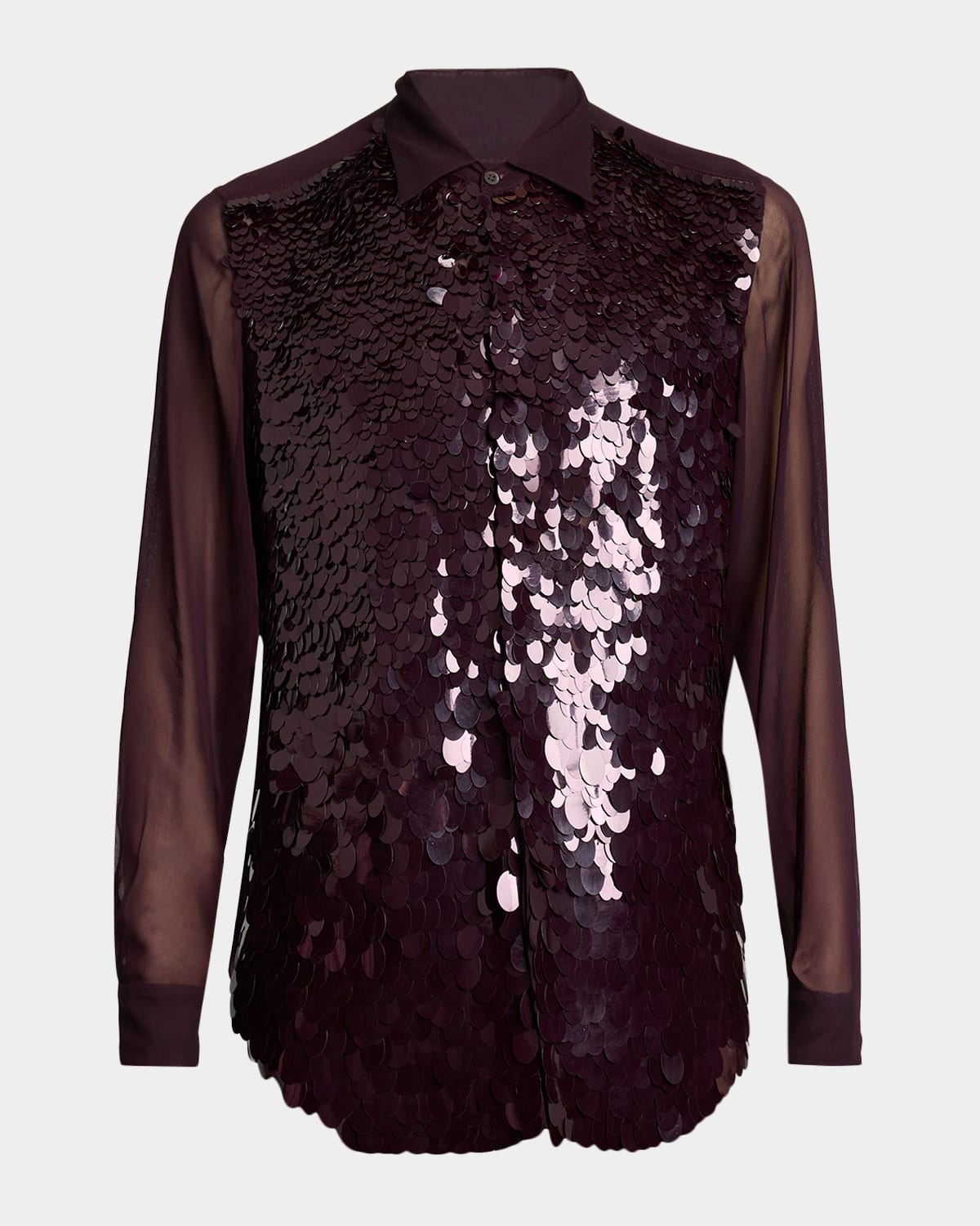Dries Van Noten - Men's Curles Sheer Sequin-Embellished Dress Shirt