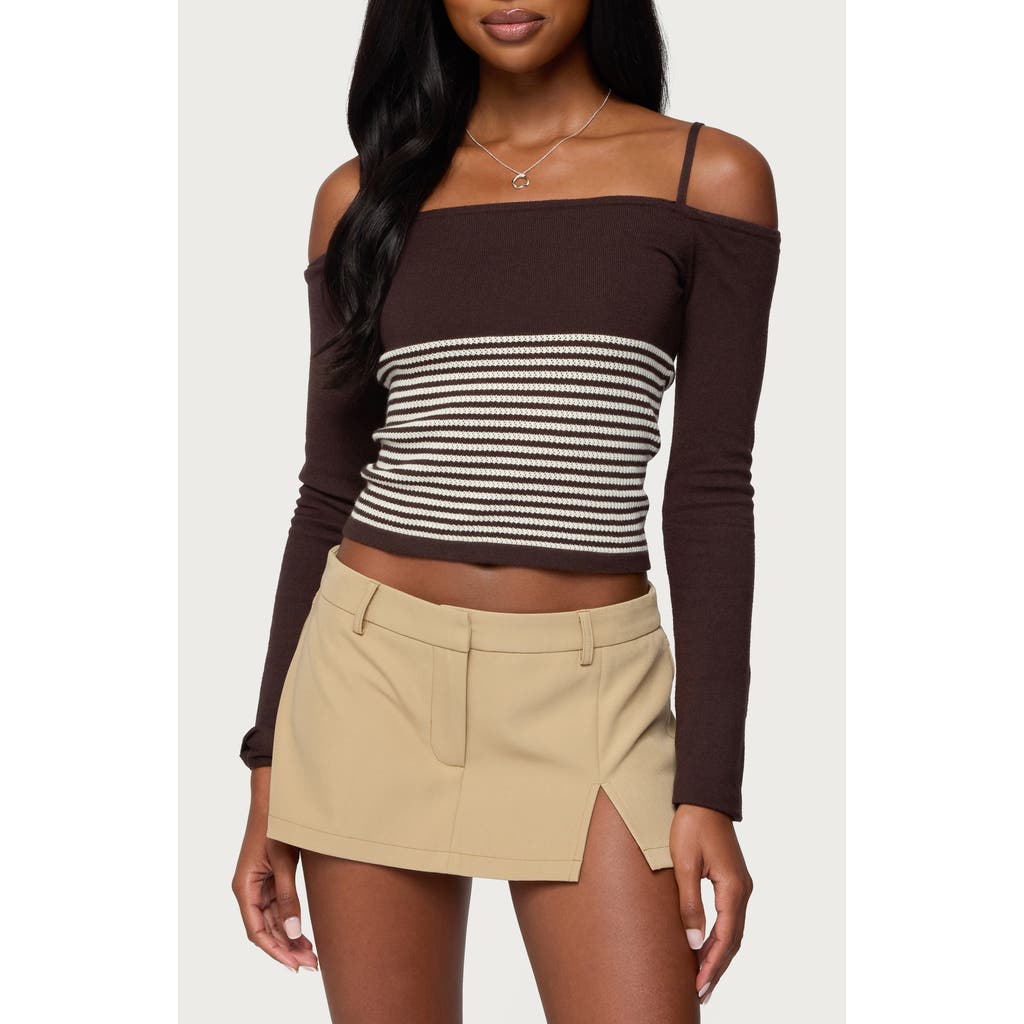 EDIKTED - Darya Stripe Cold Shoulder Crop Top