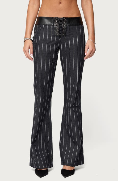 EDIKTED - Pinstripe Faux Leather Waist Lace-Up Pants