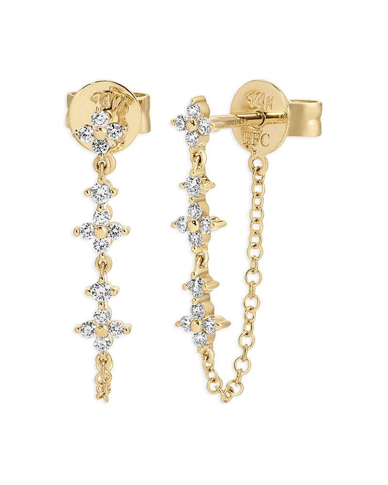 Ef Collection - 14K Yellow Gold Diamond Fleur Chain Earrings