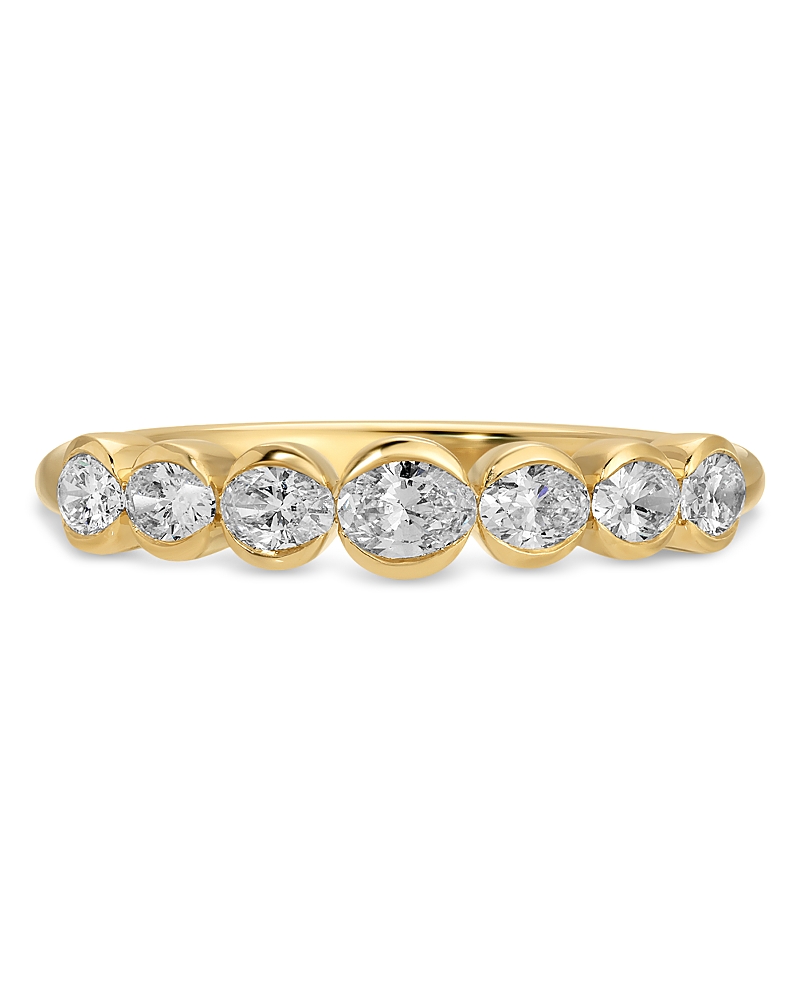 Ef Collection - 14K Yellow Gold Diamond Oval Half Bezel Band