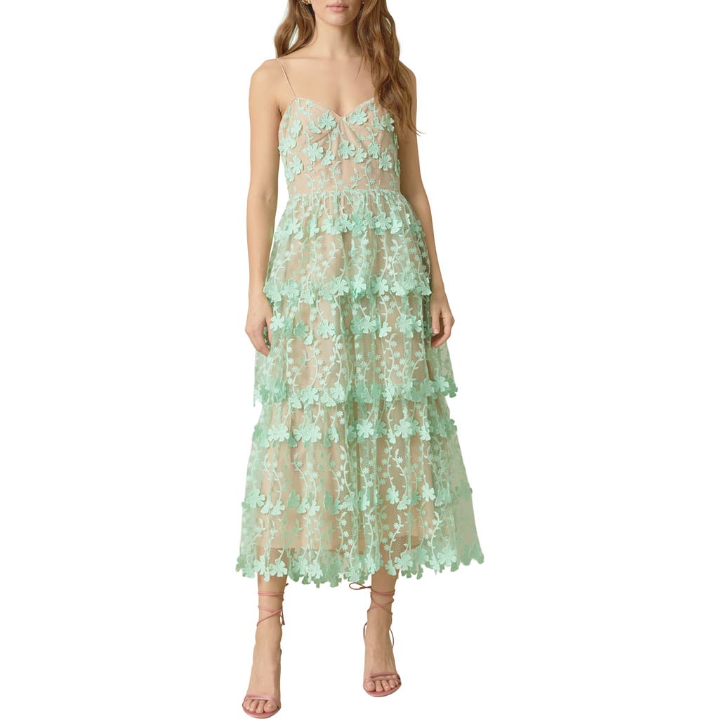 Endless Rose - Floral Embroidered Tiered Lace Midi Dress