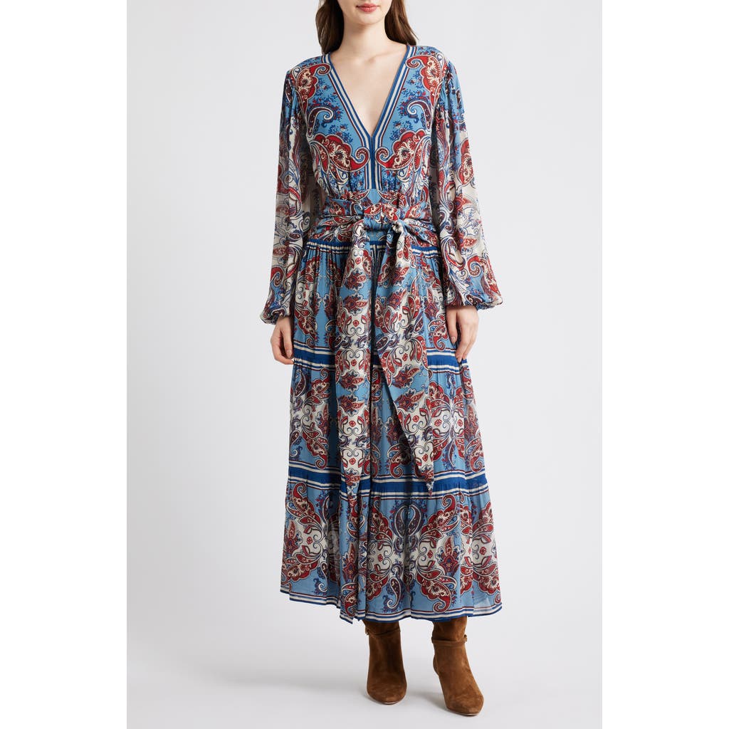 FARM Rio - Paisley Scarf Print Long Sleeve Tiered Dress