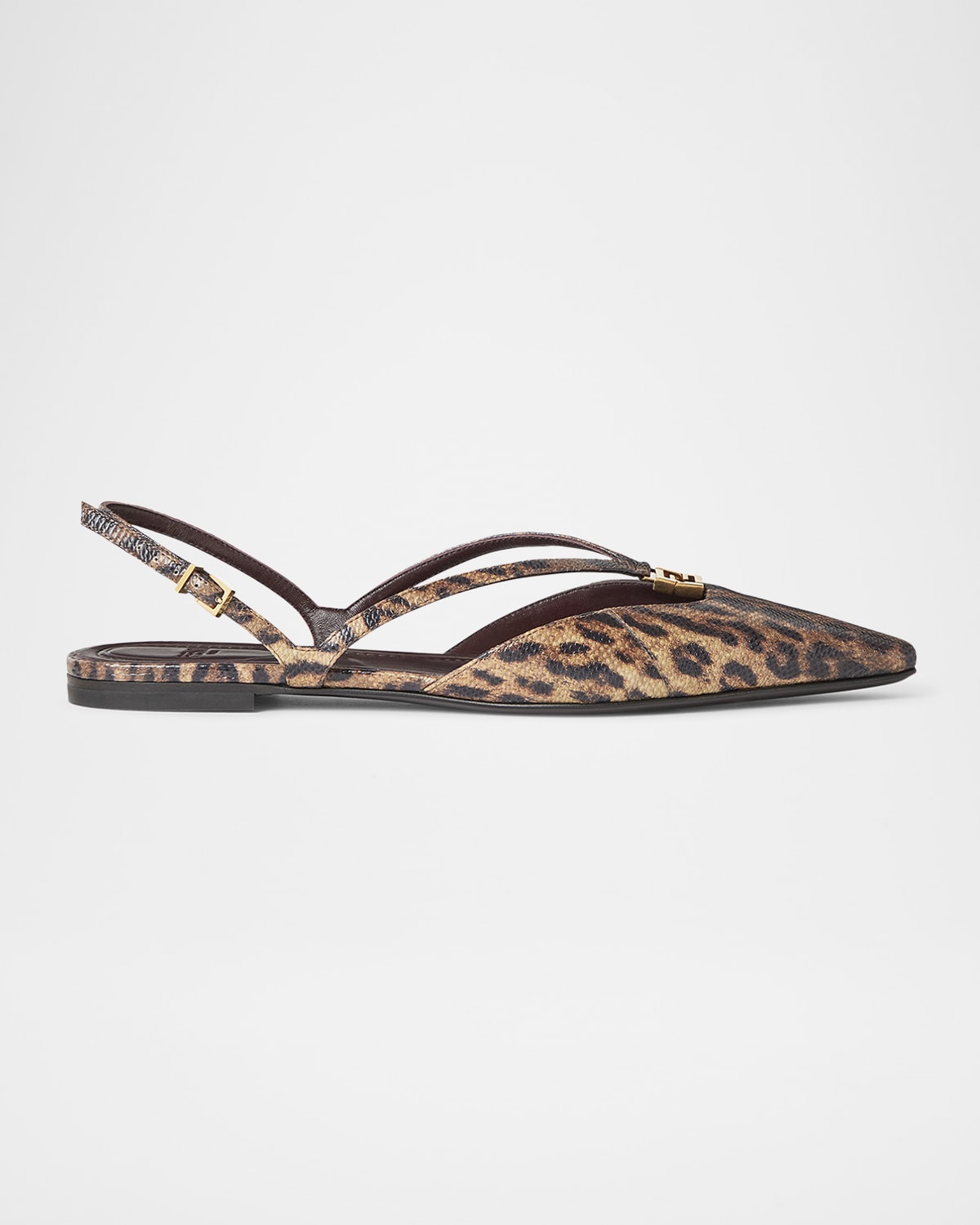 Fendi - FFold Leopard-Printed Snake Leather Slingback Flats