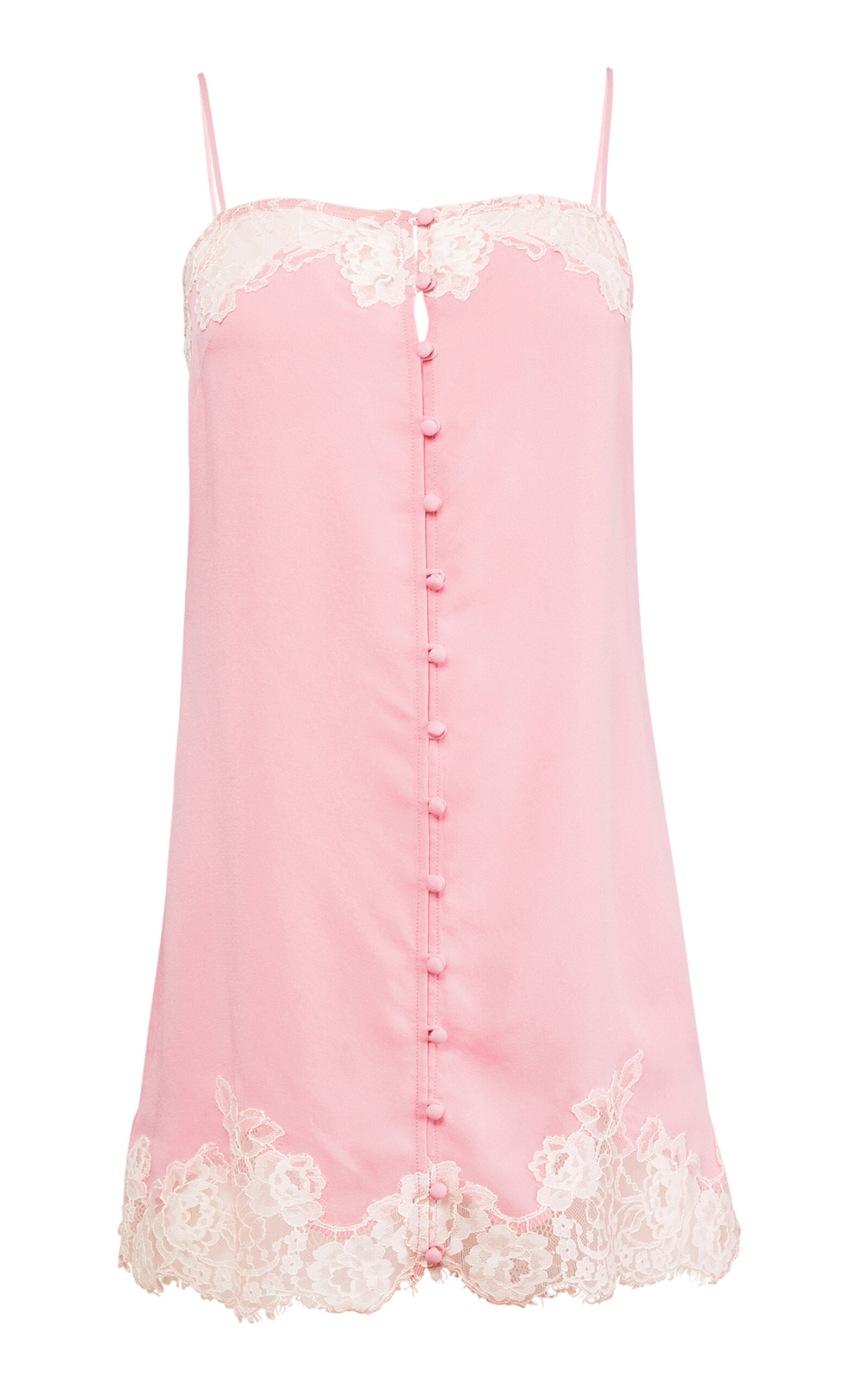Fleur du Mal - LaceTrimmed Cotton Slip Dress Pink S