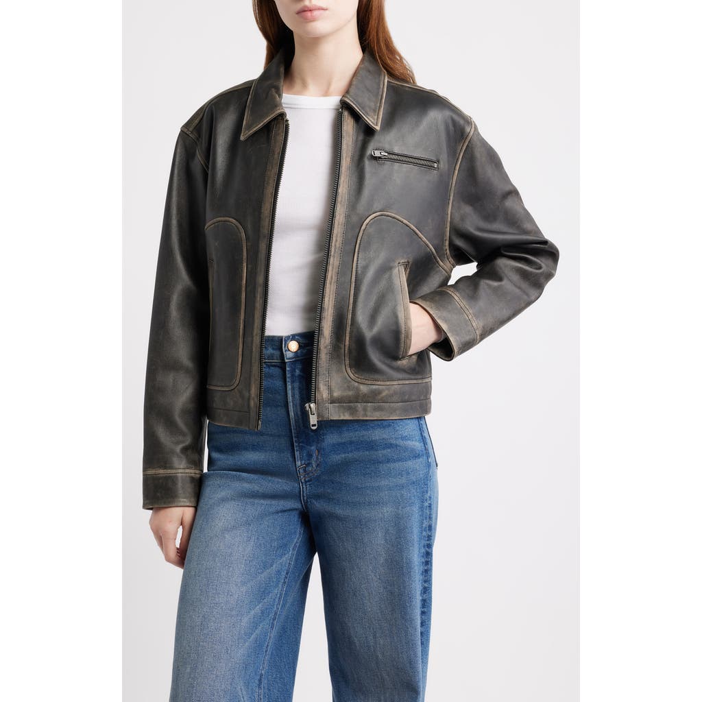 Frye - Distressed Leather Bomber Jacket