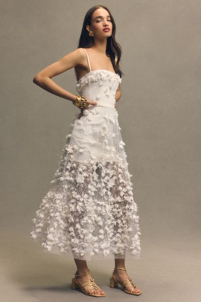 Helsi - Audrey Square-Neck Floral Applique Sheer Midi Dress
