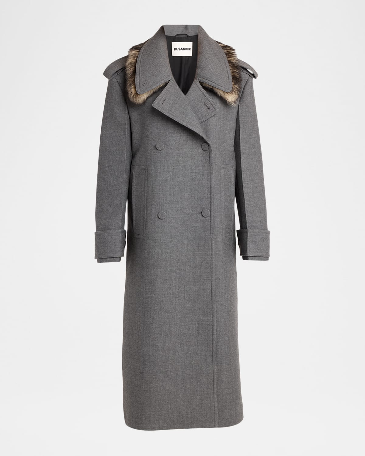 Jil Sander - Double-Breasted Wool Long Coat With Detachable Sheep ...