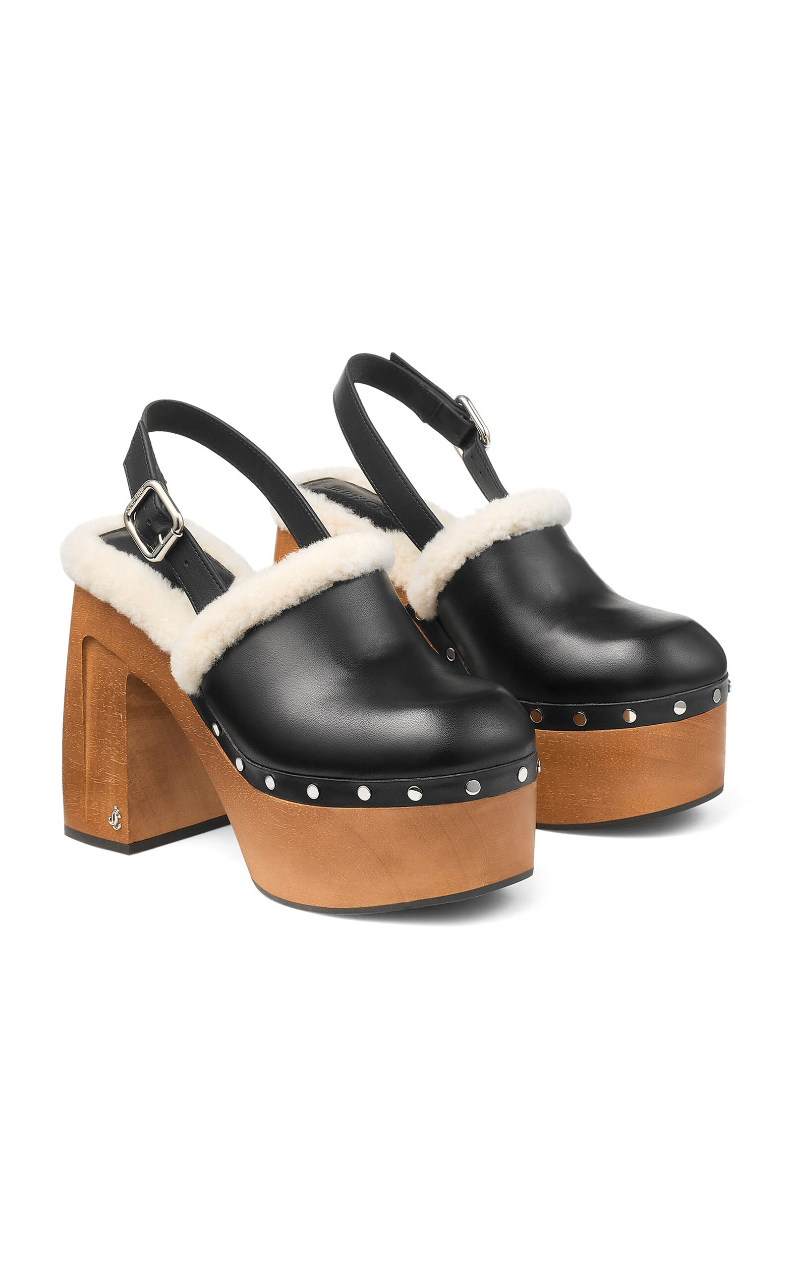 Jimmy Choo - Alida Shearling Platform Clogs Black IT 40