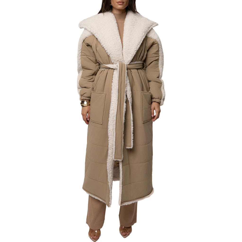 JLUXLABEL - Quilted Longline Coat with High Pile Fleece Lining