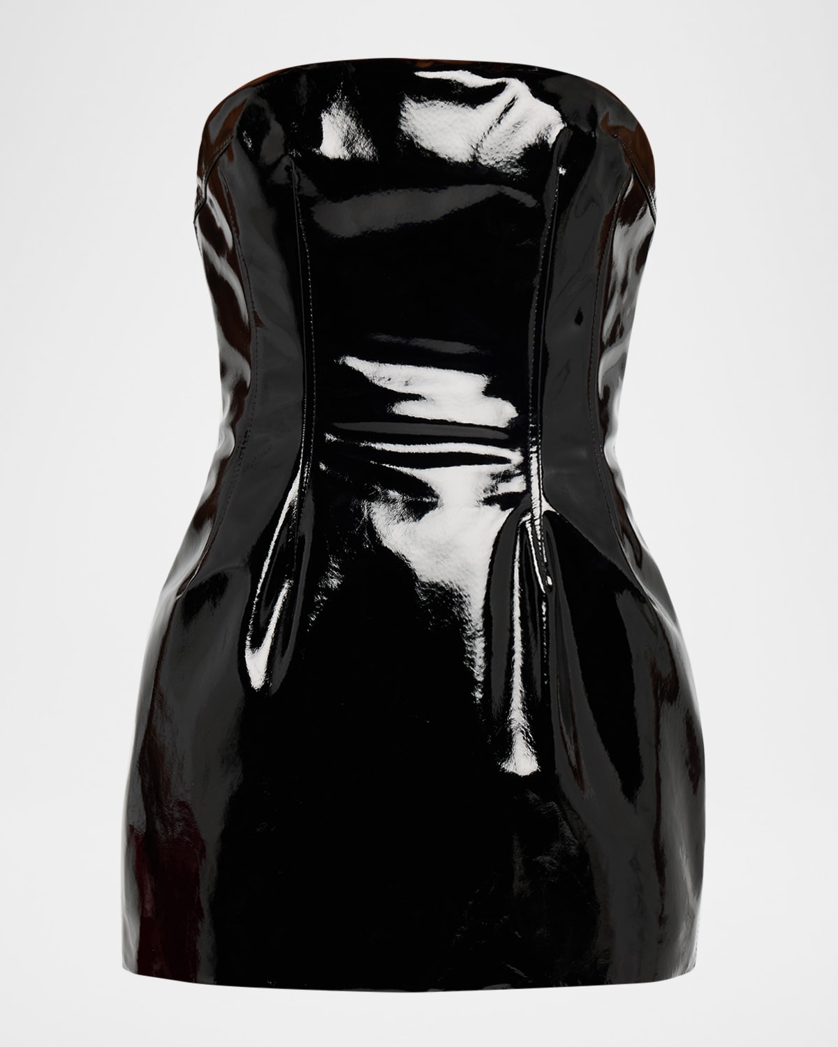 LaQuan Smith - Strapless Faux Patent Leather Mini Dress