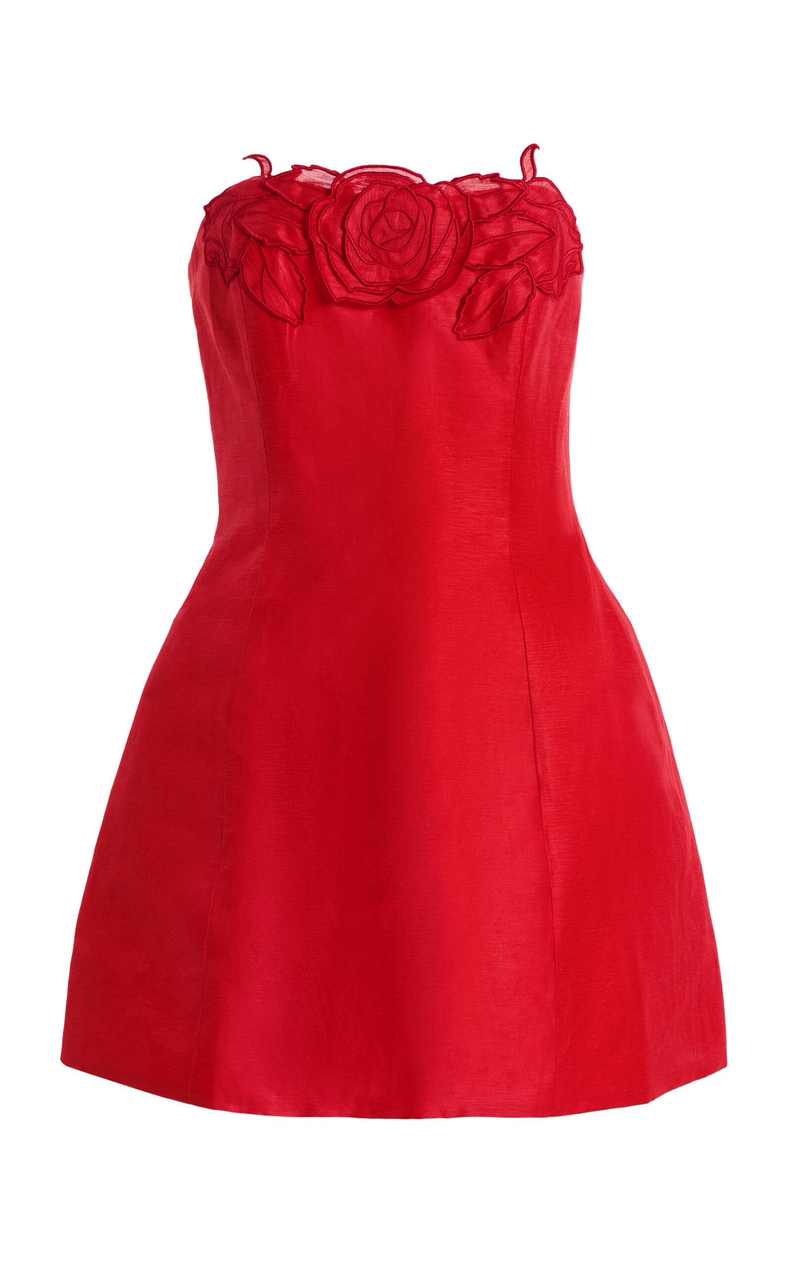 Leo Lin - Exclusive Rosario Appliquéd Linen Bustier Mini Dress Red AU 14