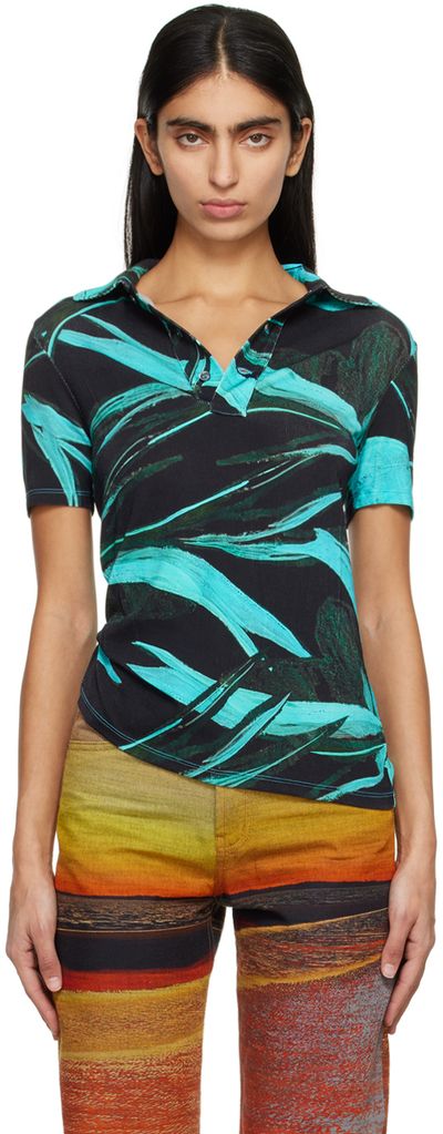Louisa Ballou - Black & Blue Printed Polo
