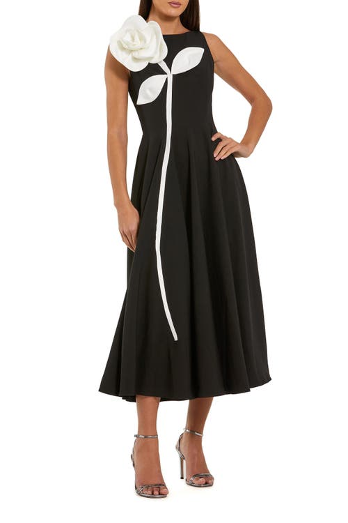 Mac Duggal - Crepe A Line Midi Dress with 3D Flower