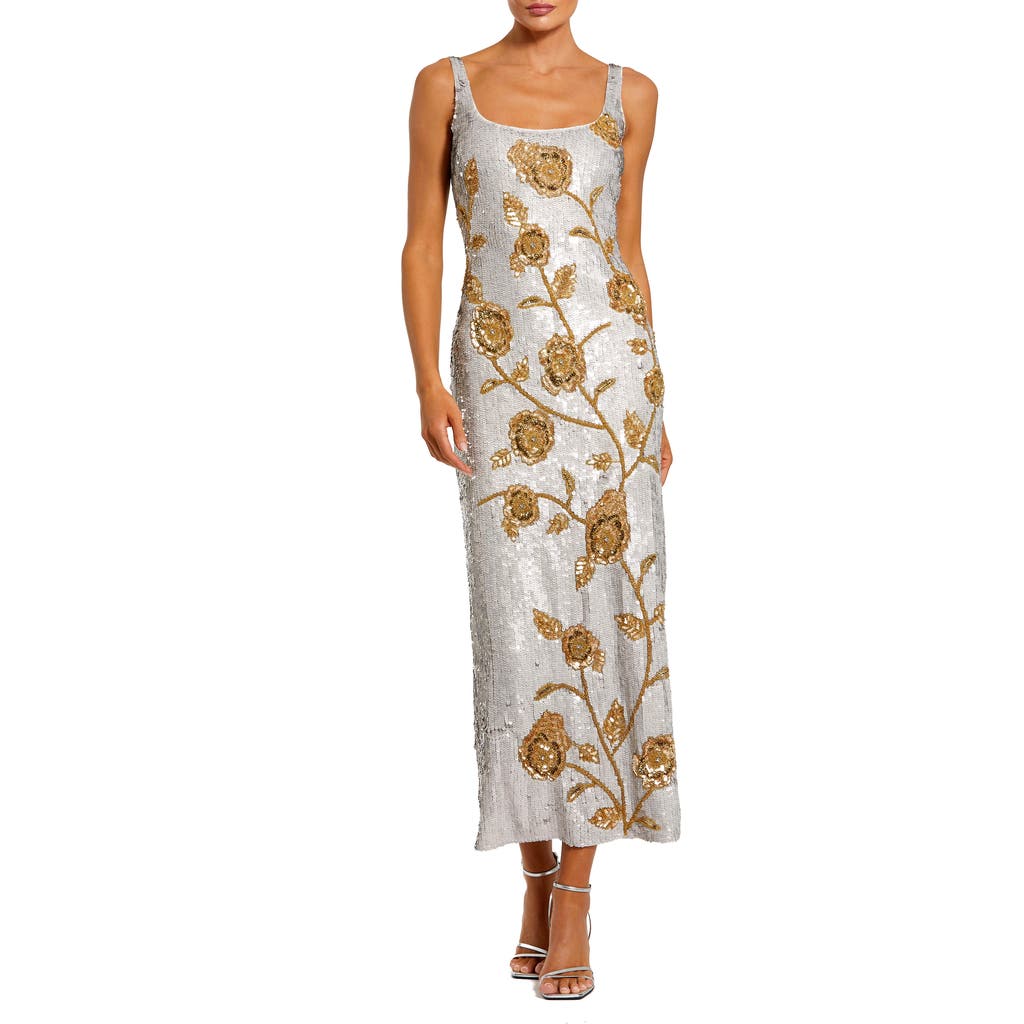 Mac Duggal - Embellished Floral Sequin Mesh Midi Dress