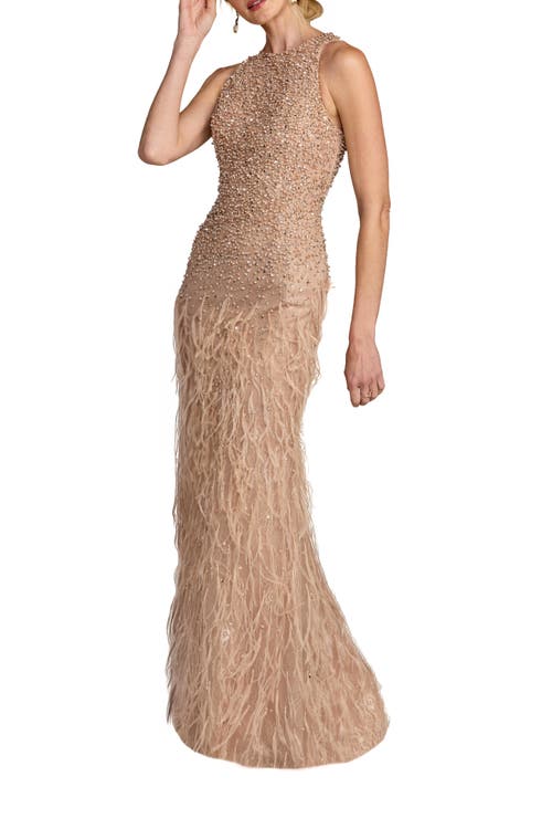 Mac Duggal - Embellished Lace Sleeveless Feather Gown